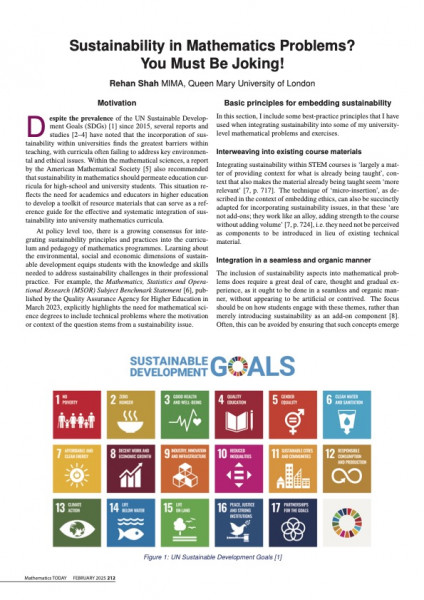 Dr Rehan Shah's article on sustainability in mathematics featured in ...